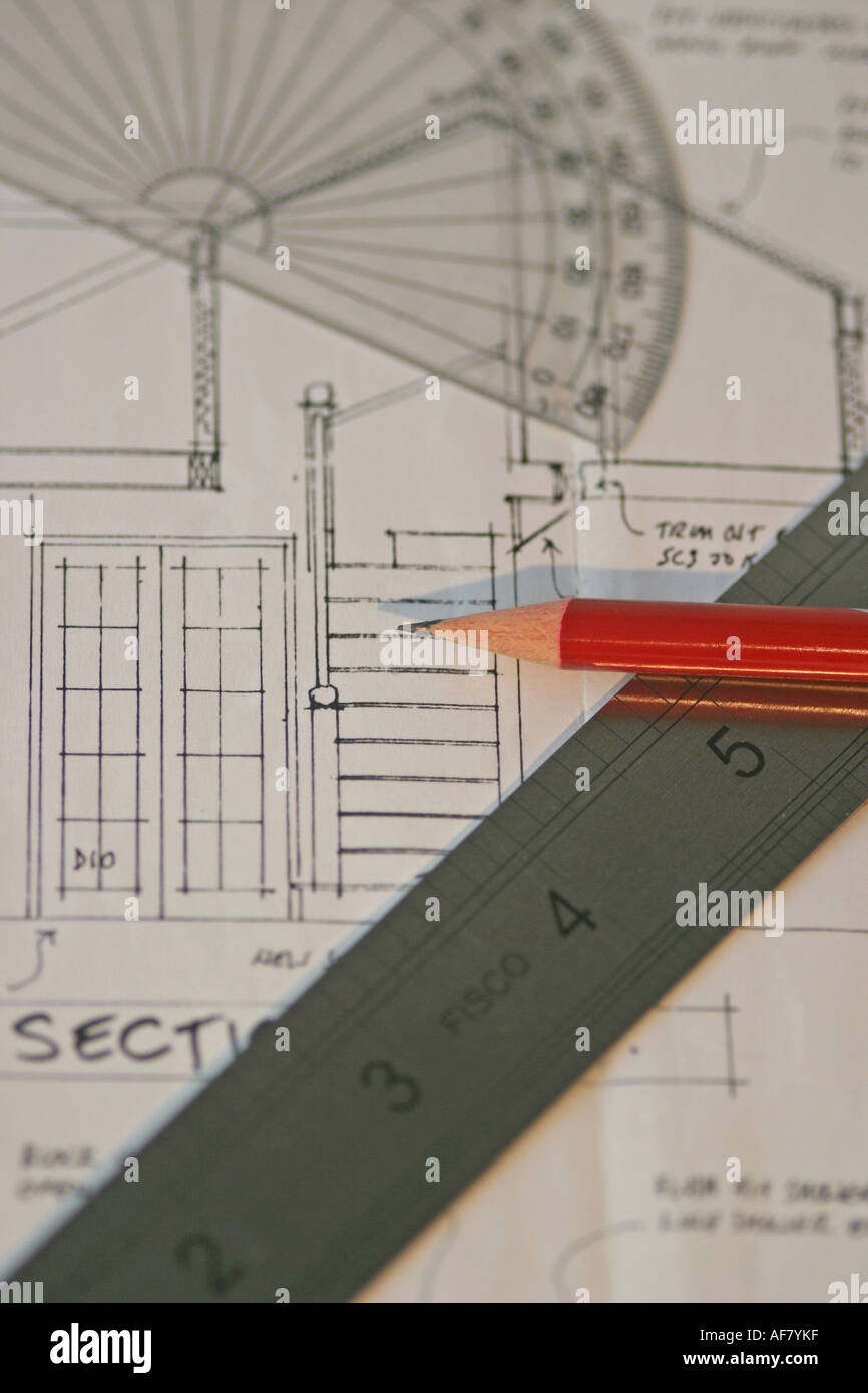 Stock Photograph of A Blueprint For a House With Drawing and Measuring ...