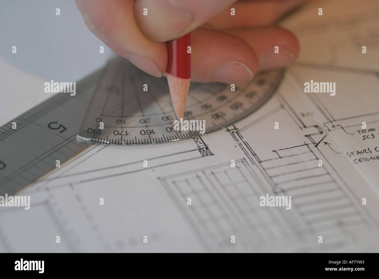 Stock Photograph of A Blueprint For a House With Drawing and Measuring ...