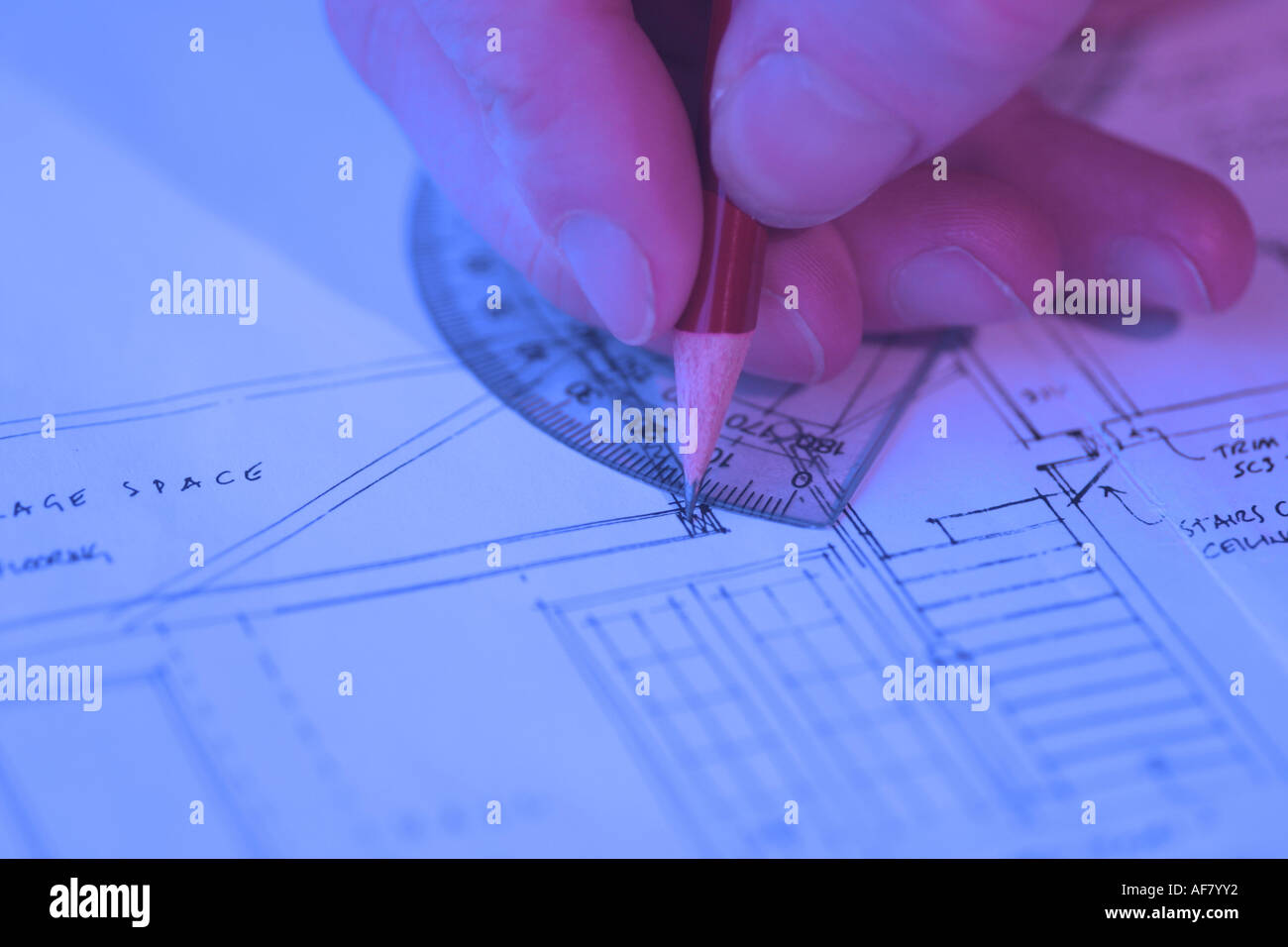 Stock Photograph of A Blueprint For a House With Drawing and Measuring ...