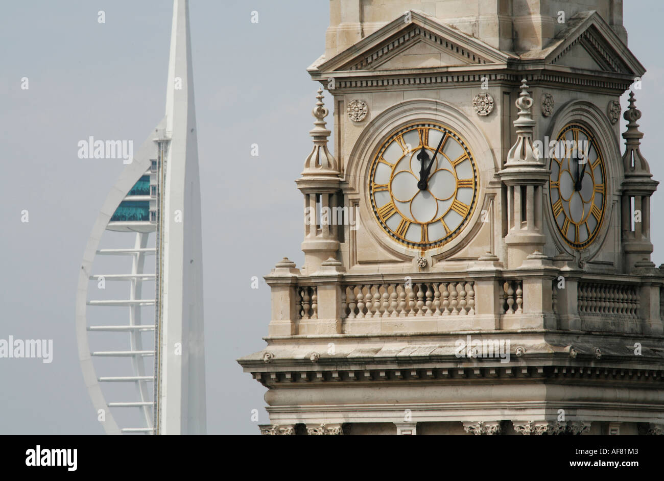 The Spinnaker Tower and the clock tower on Portsmouth Guildhall and ...