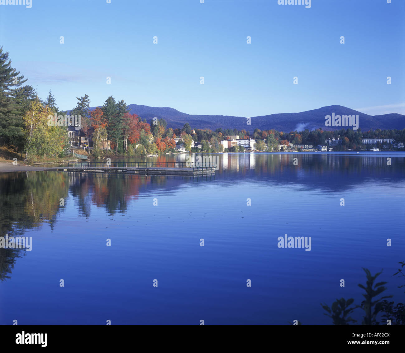 FALL FOLIAGE MIRROR LAKE LAKE PLACID ADIRONDACK PARK NEW YORK STATE USA ...