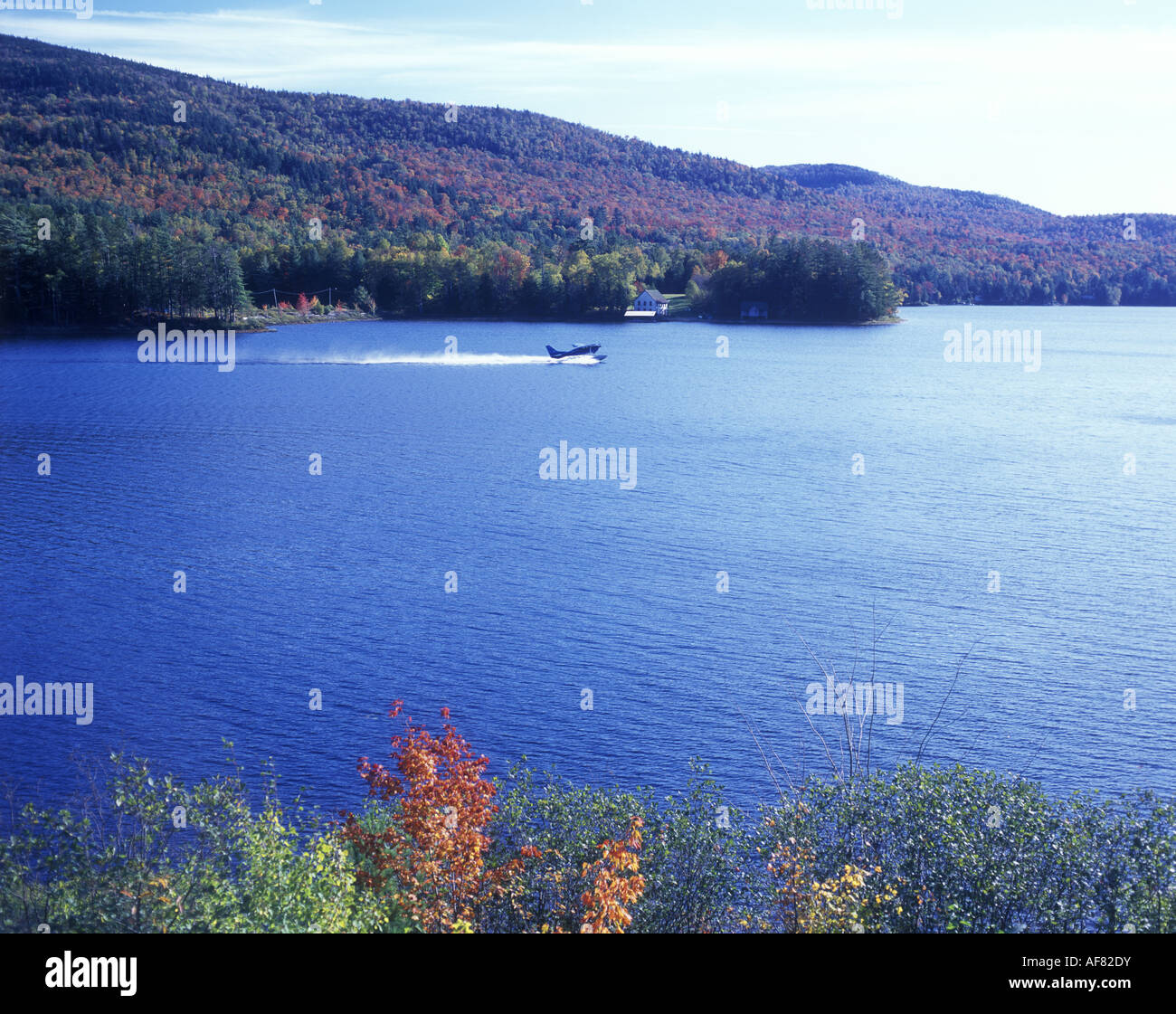 SIGHTSEEING FLOAT PLANE FALL FOLIAGE LONG LAKE ADIRONDACKS NEW YORK ...