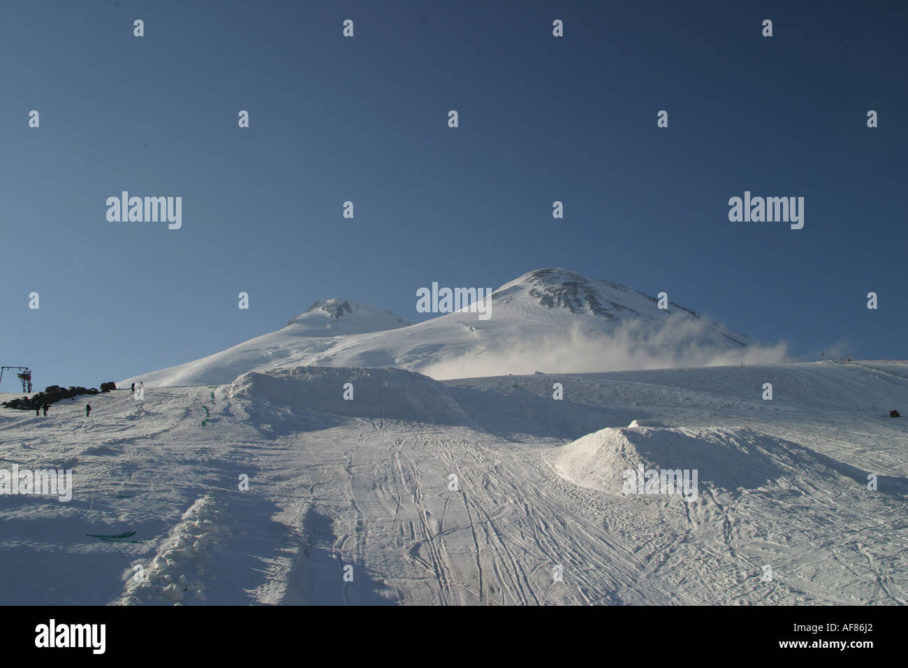 Mountains landscape 23 - Evening Elbrus in pure blue sky and snowboard ...