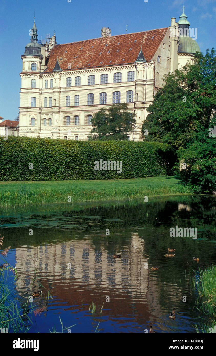 Gustrow castle and reflection, Mecklenburg-pomerania, Germany, Europe ...