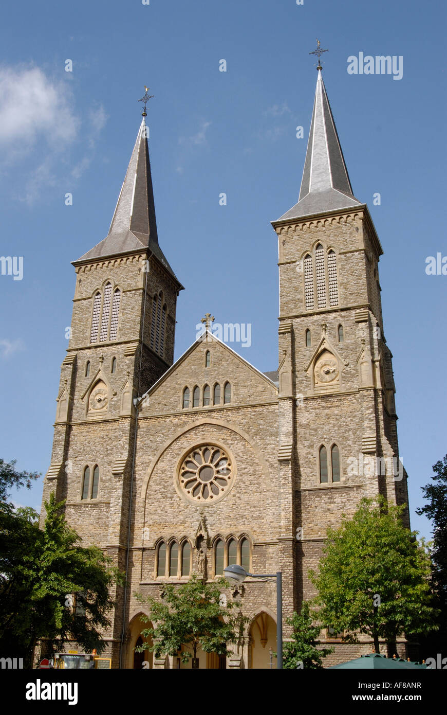Parish church St. Martin in the sunlight, Dudelange, Luxembourg, Europe ...