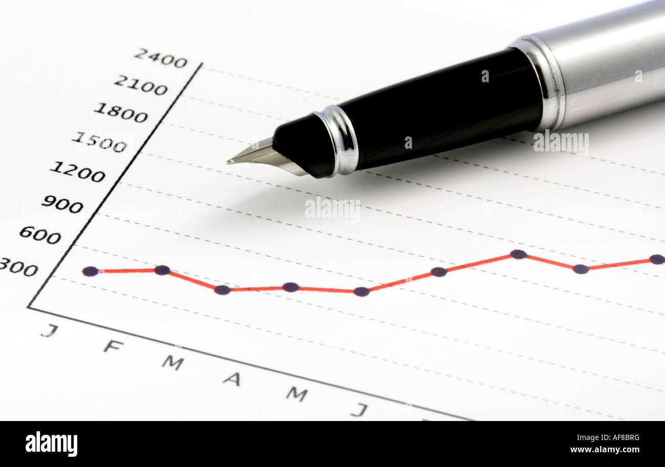 Pen on Positive Earning Graph Stock Photo - Alamy