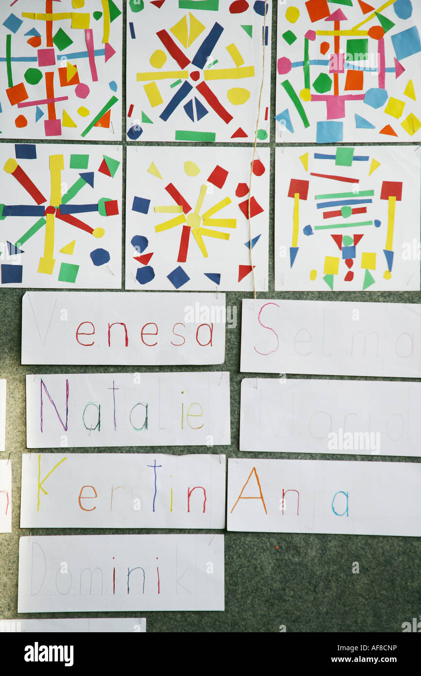 Children's drawings and names Stock Photo - Alamy