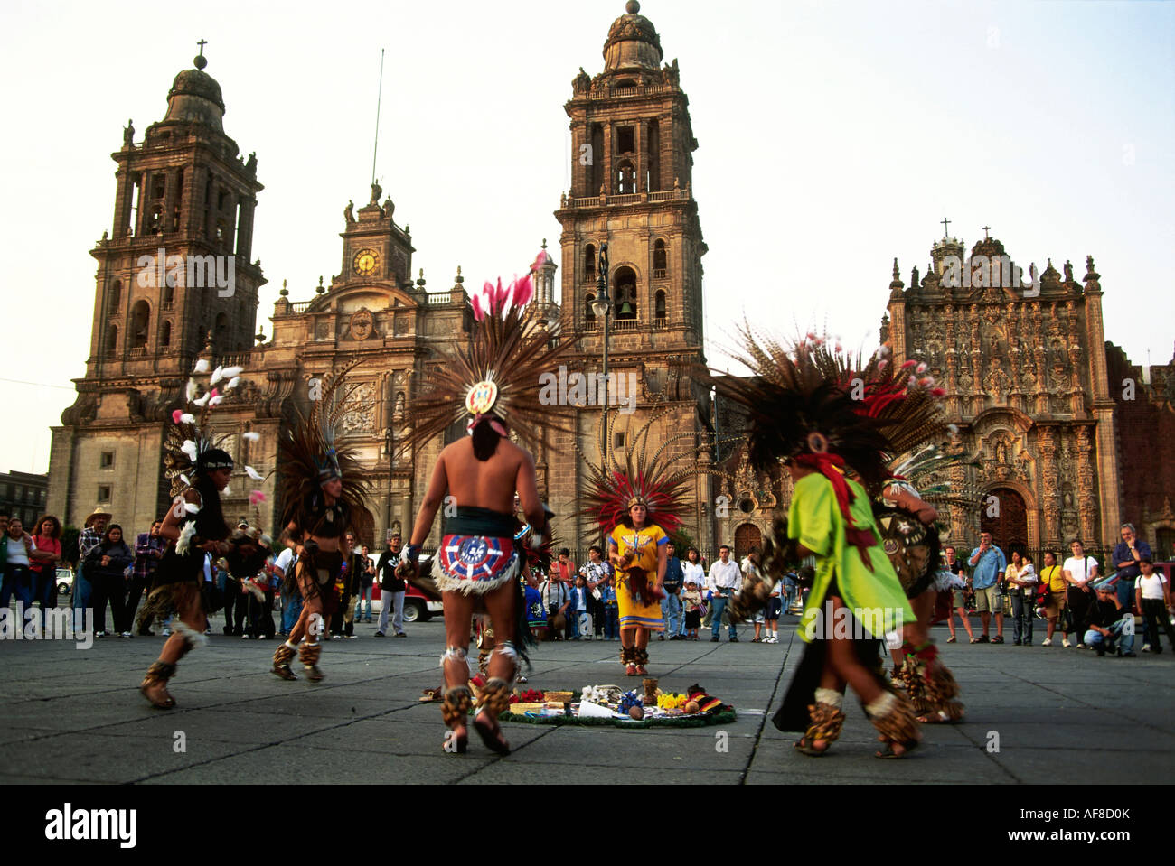 Maya Folklore and cathedral in the background, Zocalo, Mexico City, D.F ...
