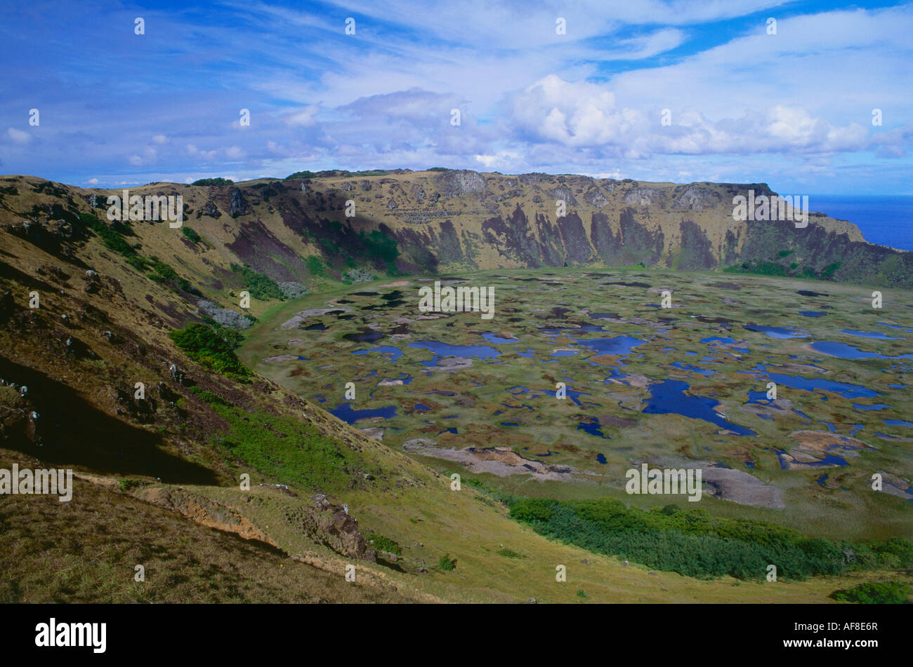 Lakes in crater Rano Kau, Easter Island, Pacific Ocean Stock Photo - Alamy