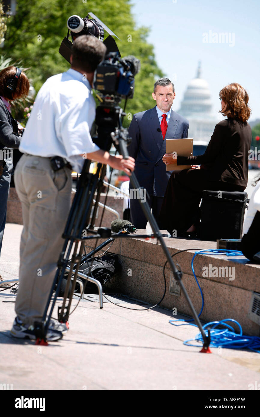 A reporter behind the cameras, News, Washington DC, United States, USA ...