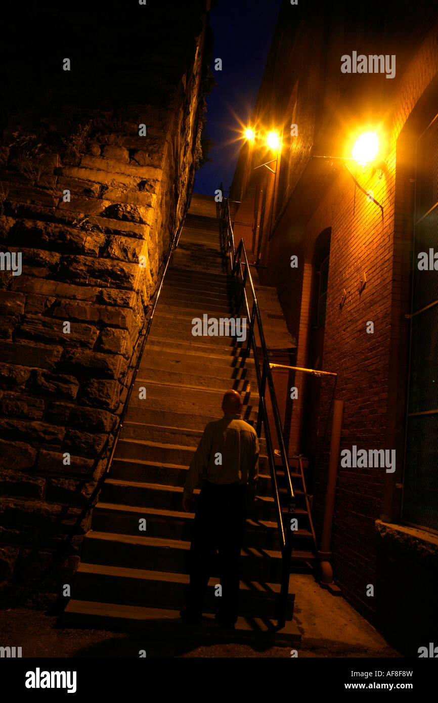 Illuminated stairs at night, Georgetown, Washington DC, America, USA ...