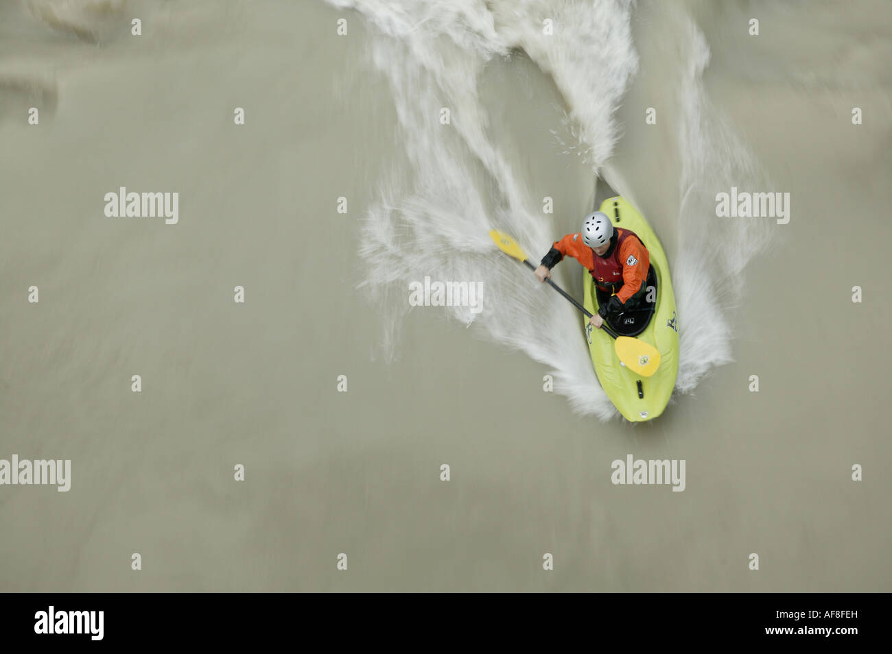 Man in a Kayak in the river Inn near Crazy Eddy in Silz, Haiming, Tyrol ...