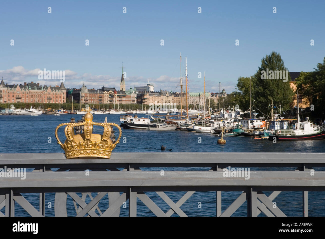 Golden Crown on Skeppsholmsbron Bridge, Skeppsholmen, Stockholm, Sweden ...
