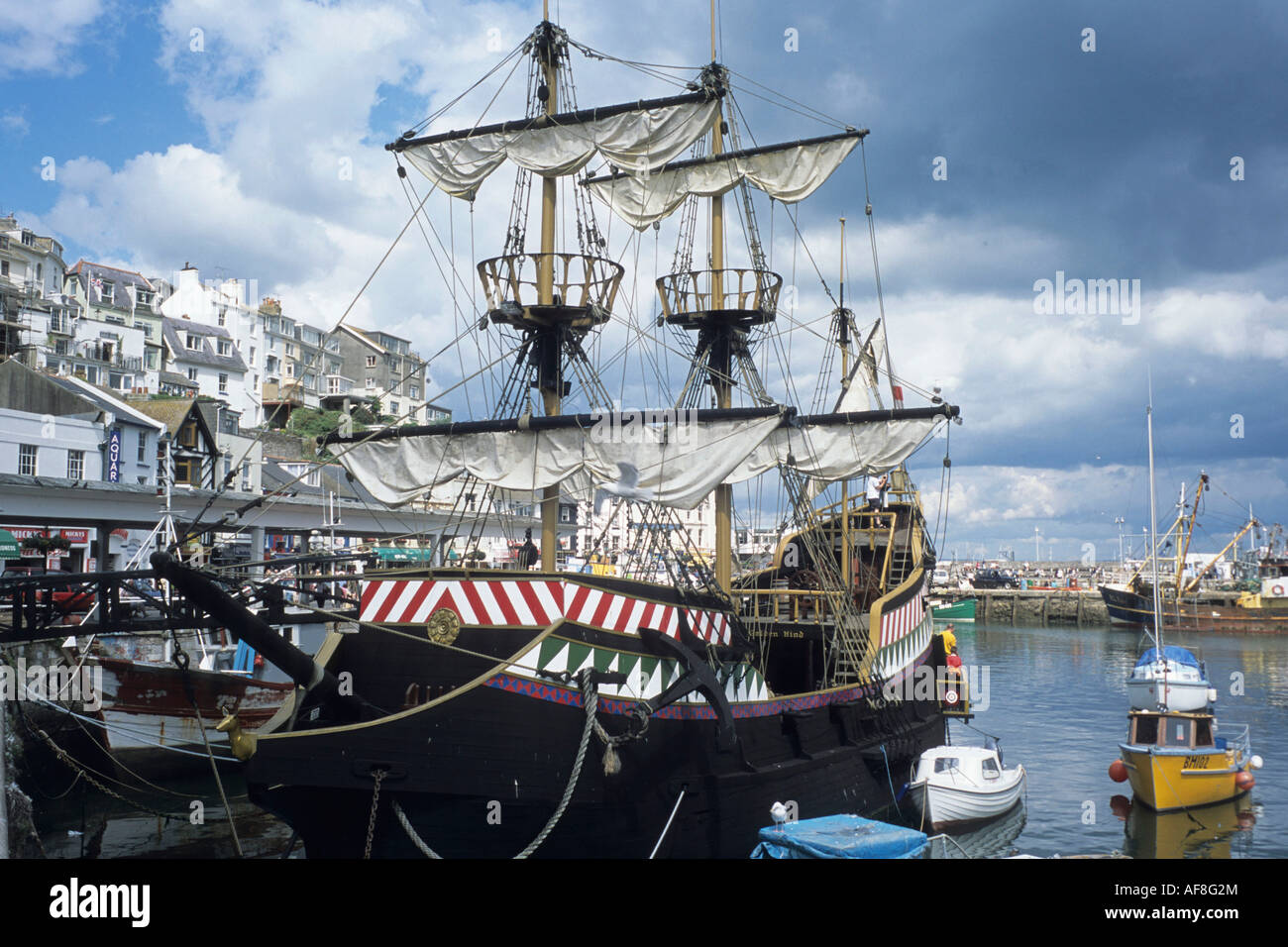 The Golden Hind at Brixham Harbour, Brixham, Devon, England Stock Photo ...