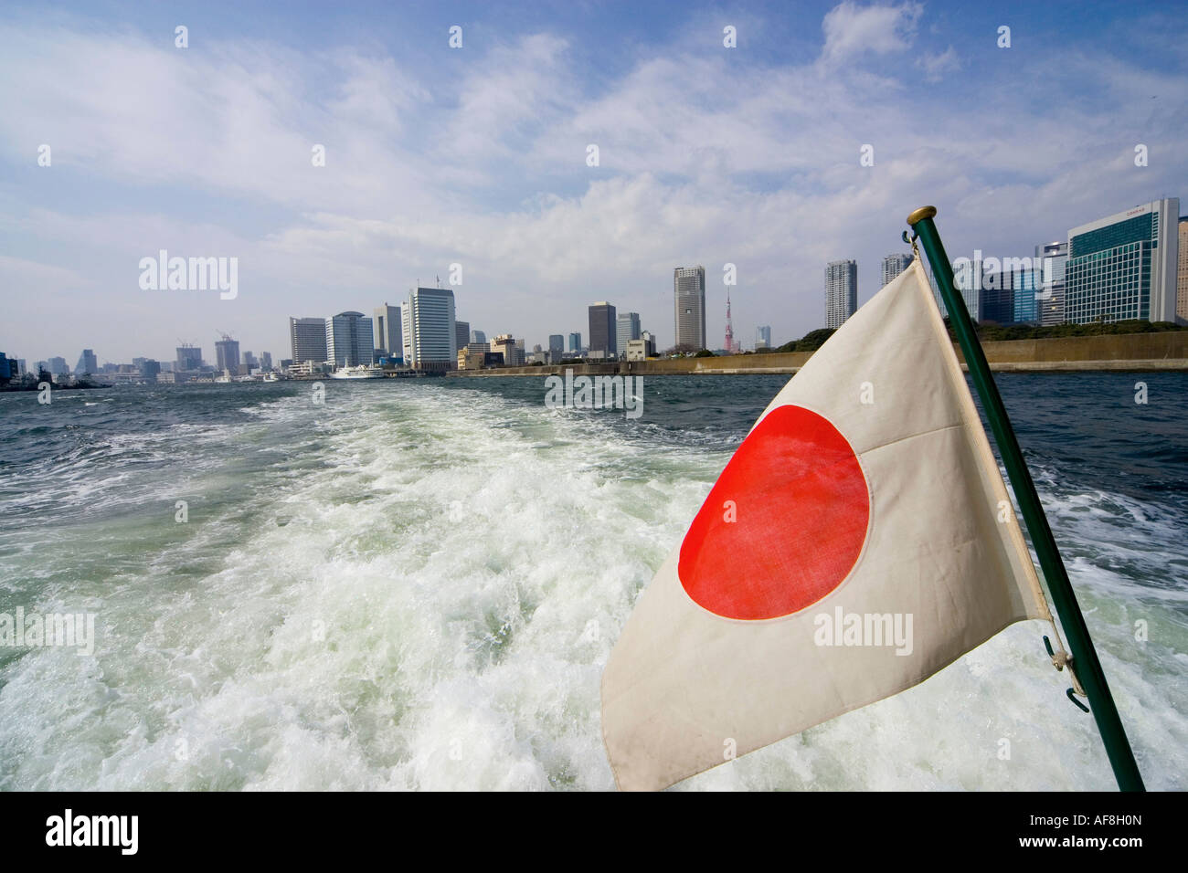 Japanese Flag with Tokyo Bay, Tokyo, Japan Stock Photo - Alamy