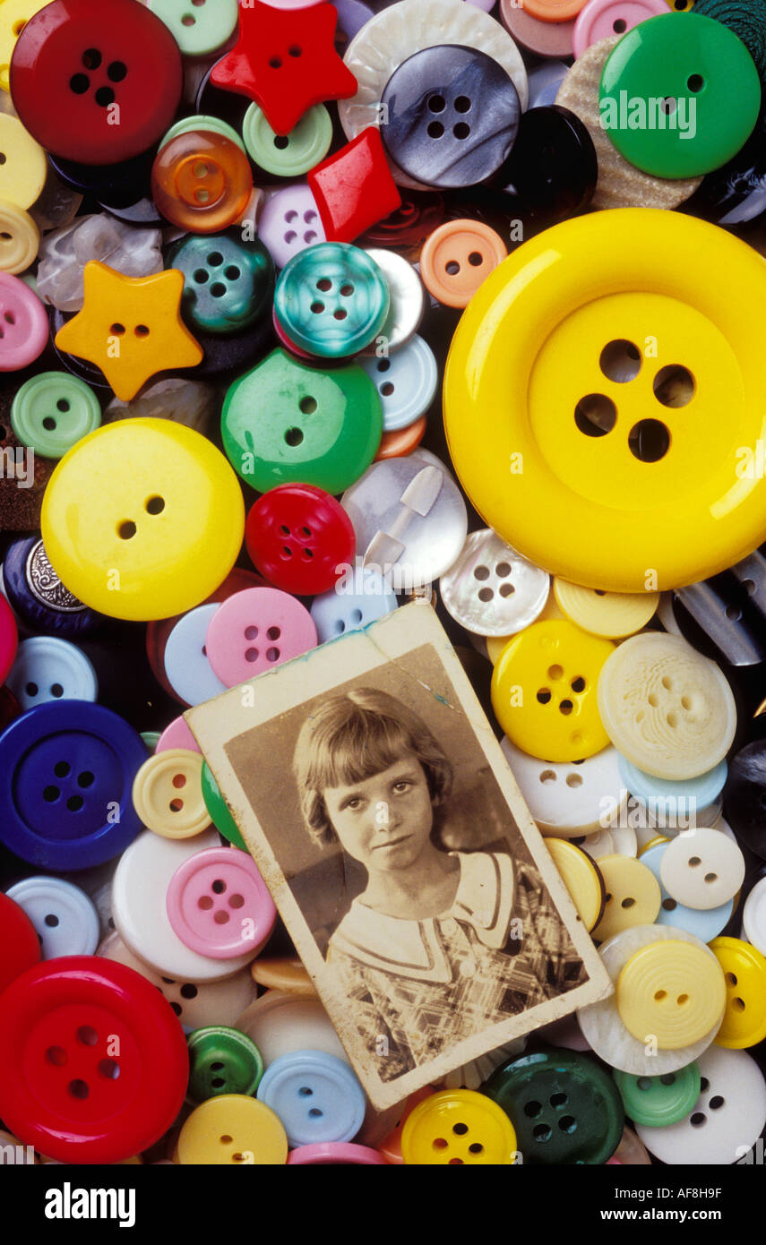 Old photograph of young girl with buttons Stock Photo - Alamy