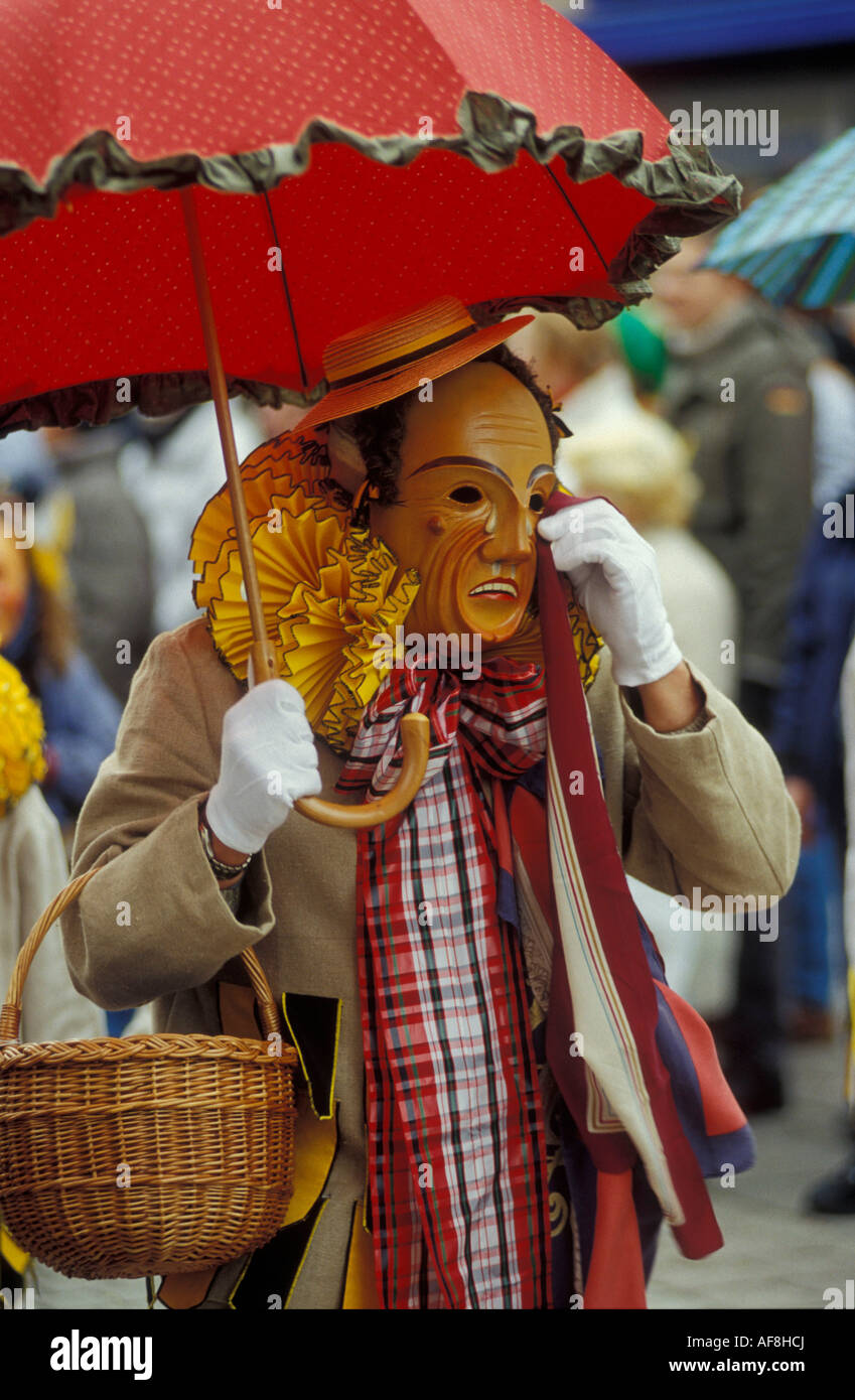 Disguised person with mask at Fasnet, Schramberg, Baden-Wuerttemberg ...