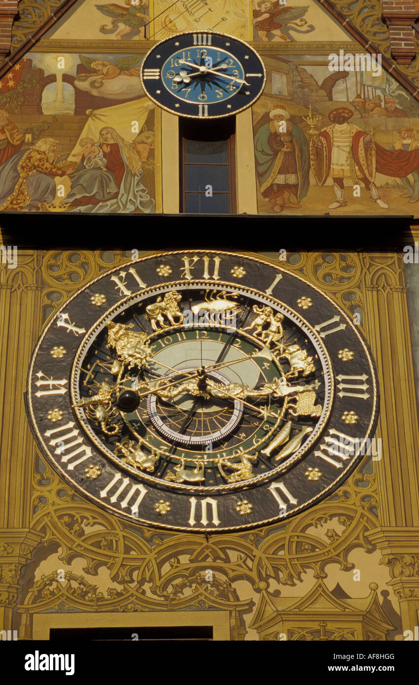 Ulm, historic clock at townhall, Baden-Wuerttemberg, Germany, Europe ...