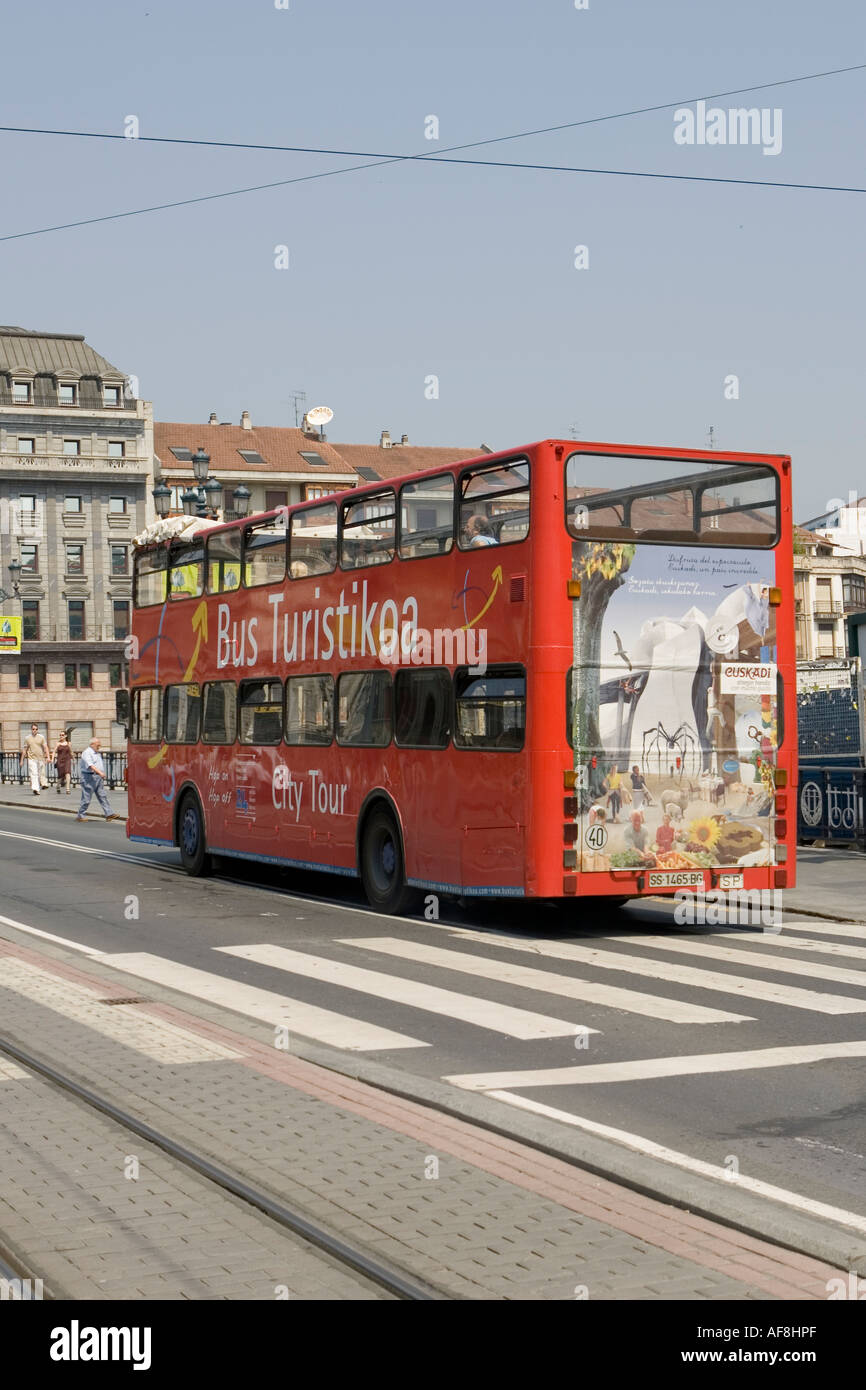 Red double decker sightseeing bus Bus Turistikoa Arenal Bilbao Pais ...