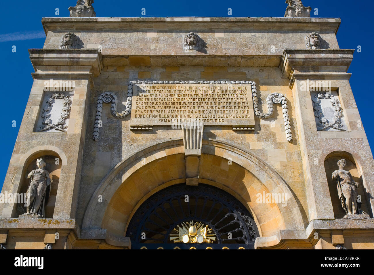 Inscription at the gates to Blenheim Palace Stock Photo - Alamy