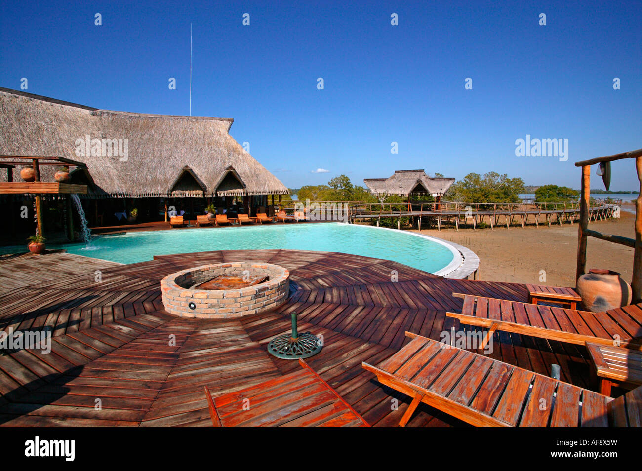 The pool area at the Flamingo Bay Water Lodge on the Barra peninsula ...