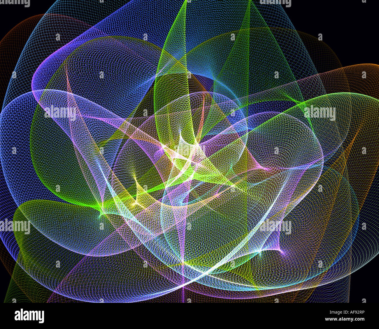 Abstract fractal image resembling swirling net like fabric in bright ...