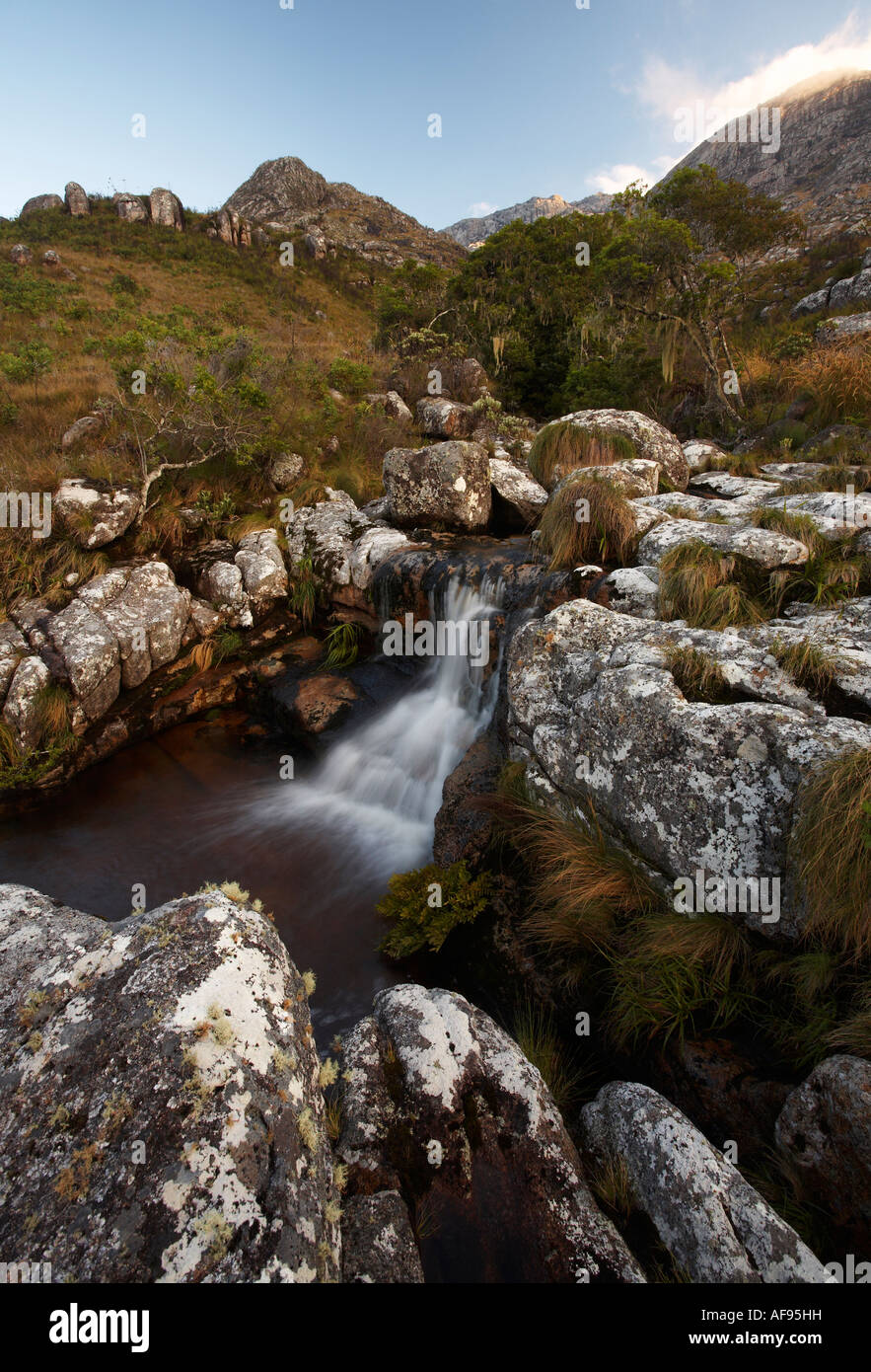 Spring water cascading down from Sapitwa, Mulanje Massif, Malawi Stock ...
