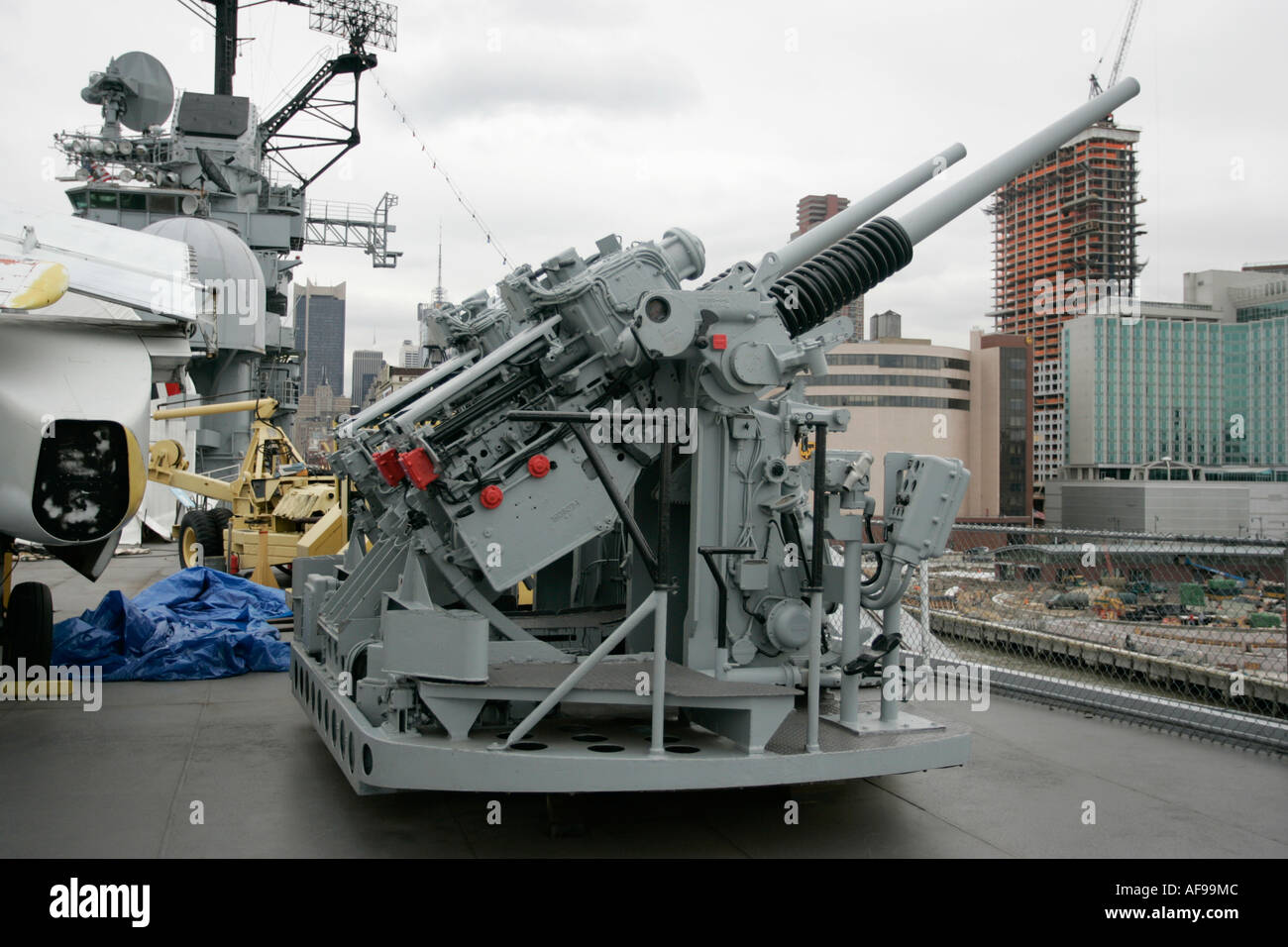 Gun emplacements on the flight deck of the USS Intrepid at the Intrepid ...