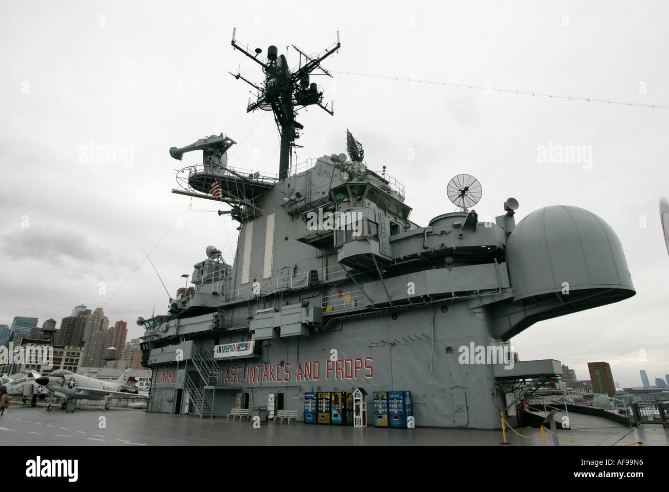 Bridge and flight deck island on the USS Intrepid at the Intrepid Sea ...