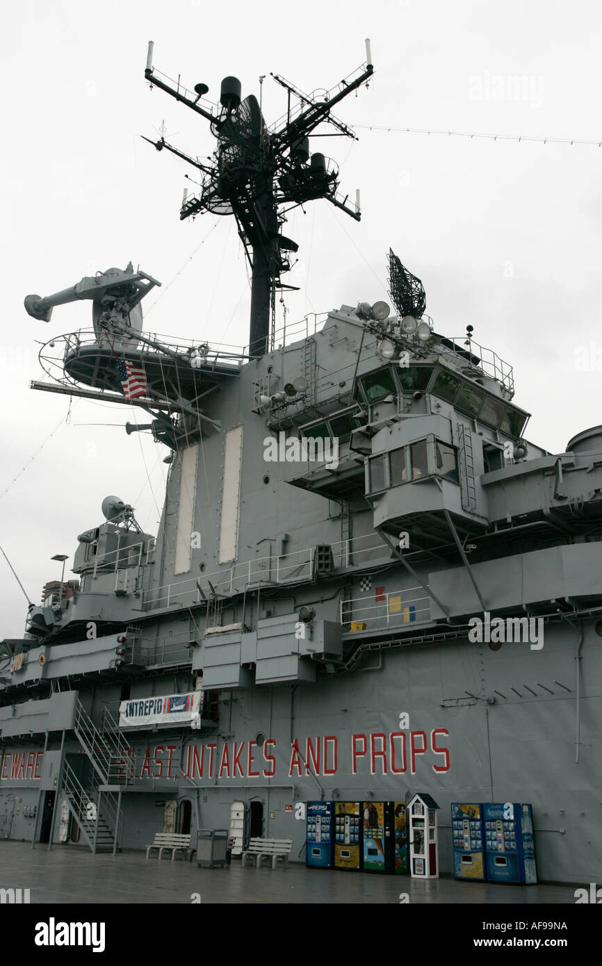 Bridge and flight deck island on the USS Intrepid at the Intrepid Sea ...
