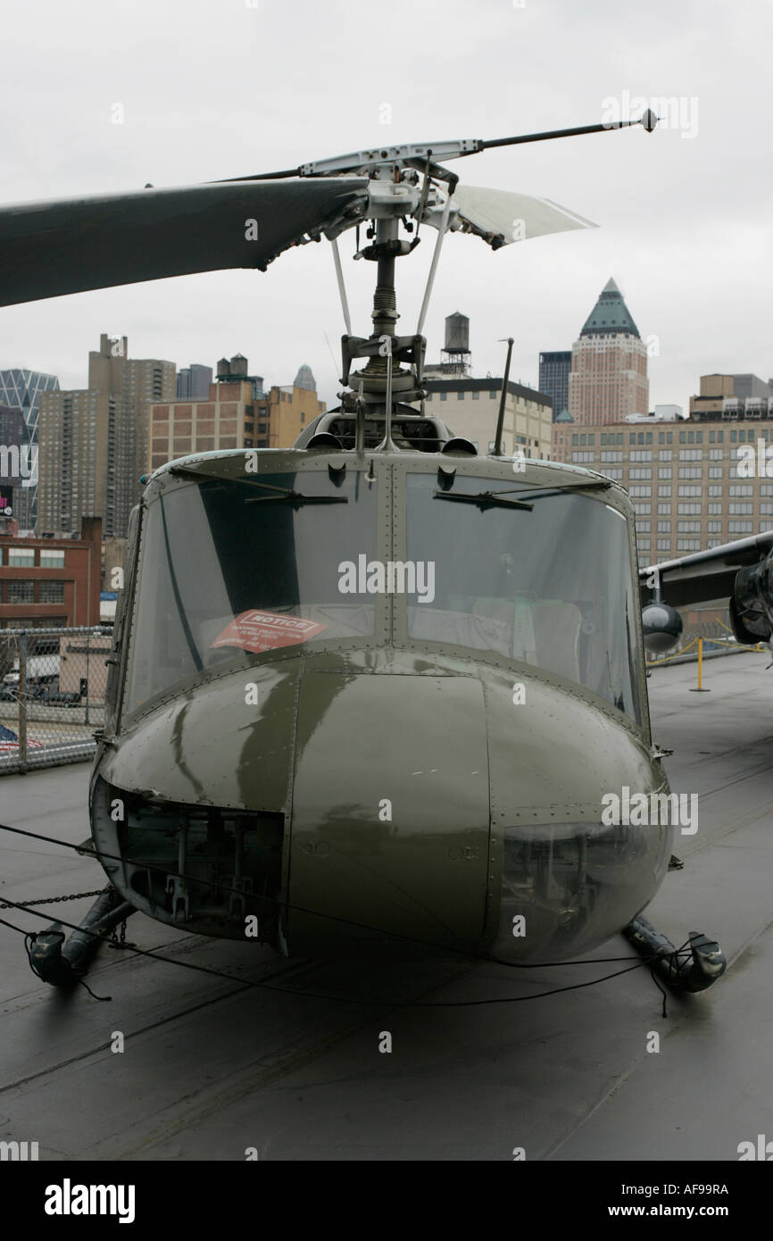 Bell UH 1 Huey on display on the flight deck of the USS Intrepid at the ...