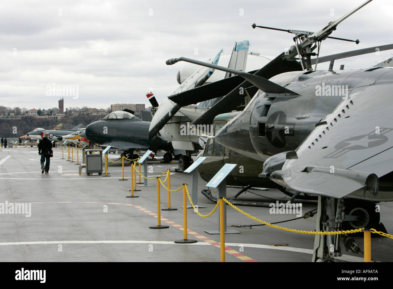 Aircraft in a line on the flight deck of the USS Intrepid at the ...