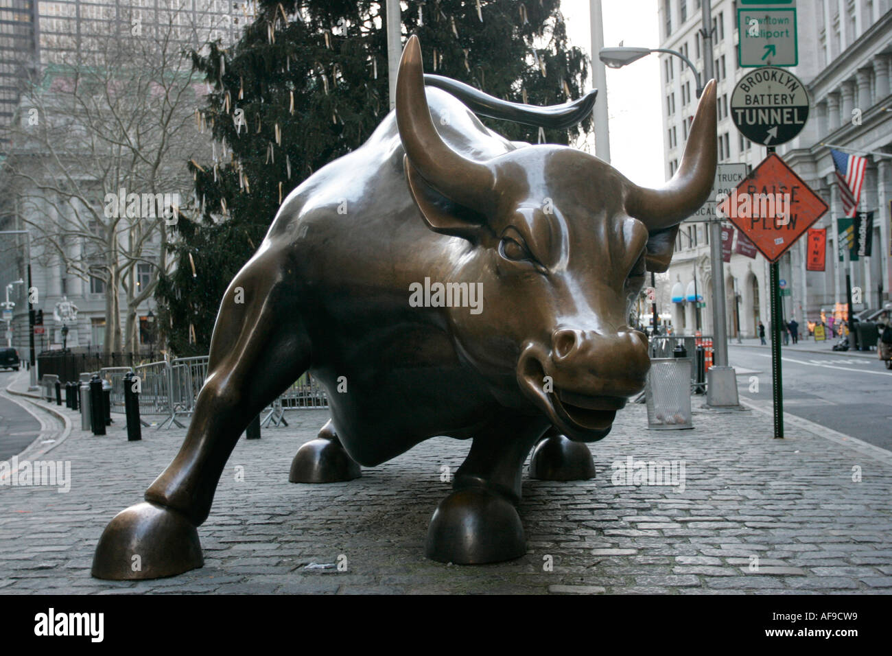 Charging Bull statue bronze sculpture bowling green park new york city new york USA Stock Photo ...