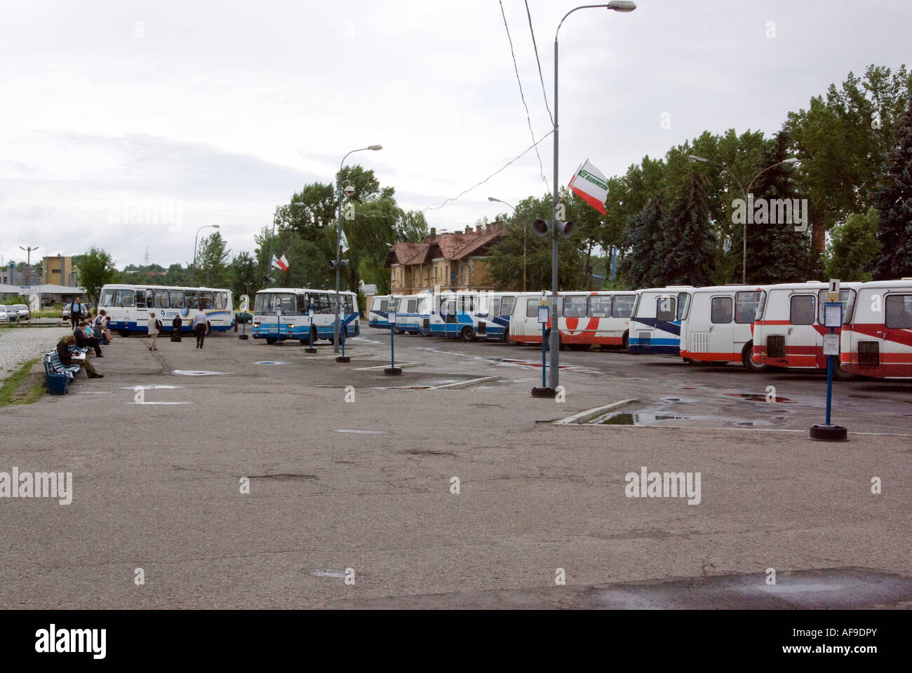 An outdoor bus station in SE Poland on an overcast day Stock Photo - Alamy