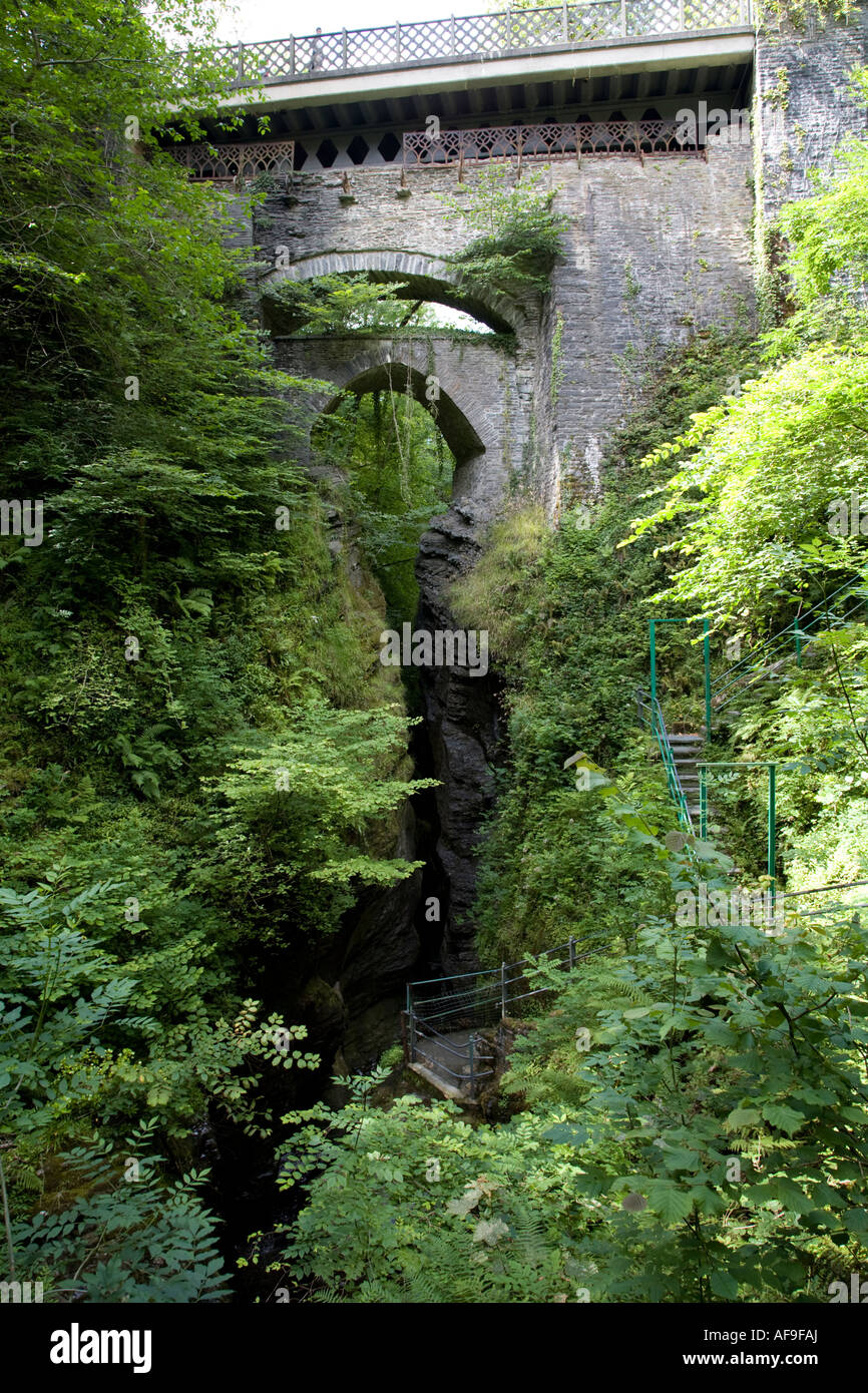 Devil's Bridge Wales seen from below. Three bridges built one above the ...