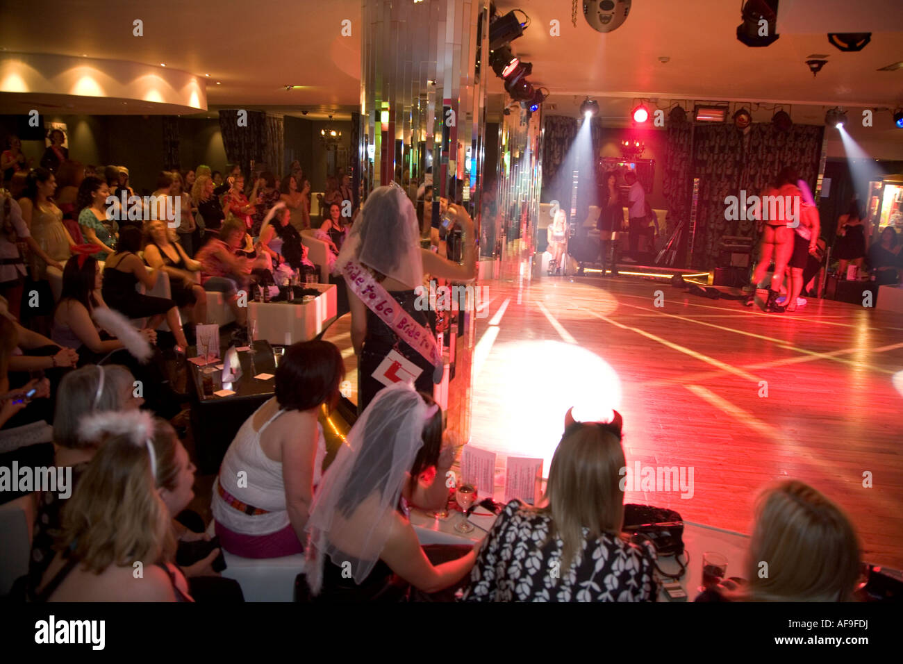 Girls enjoying male strip tease on hen night at club in Birmingham ...