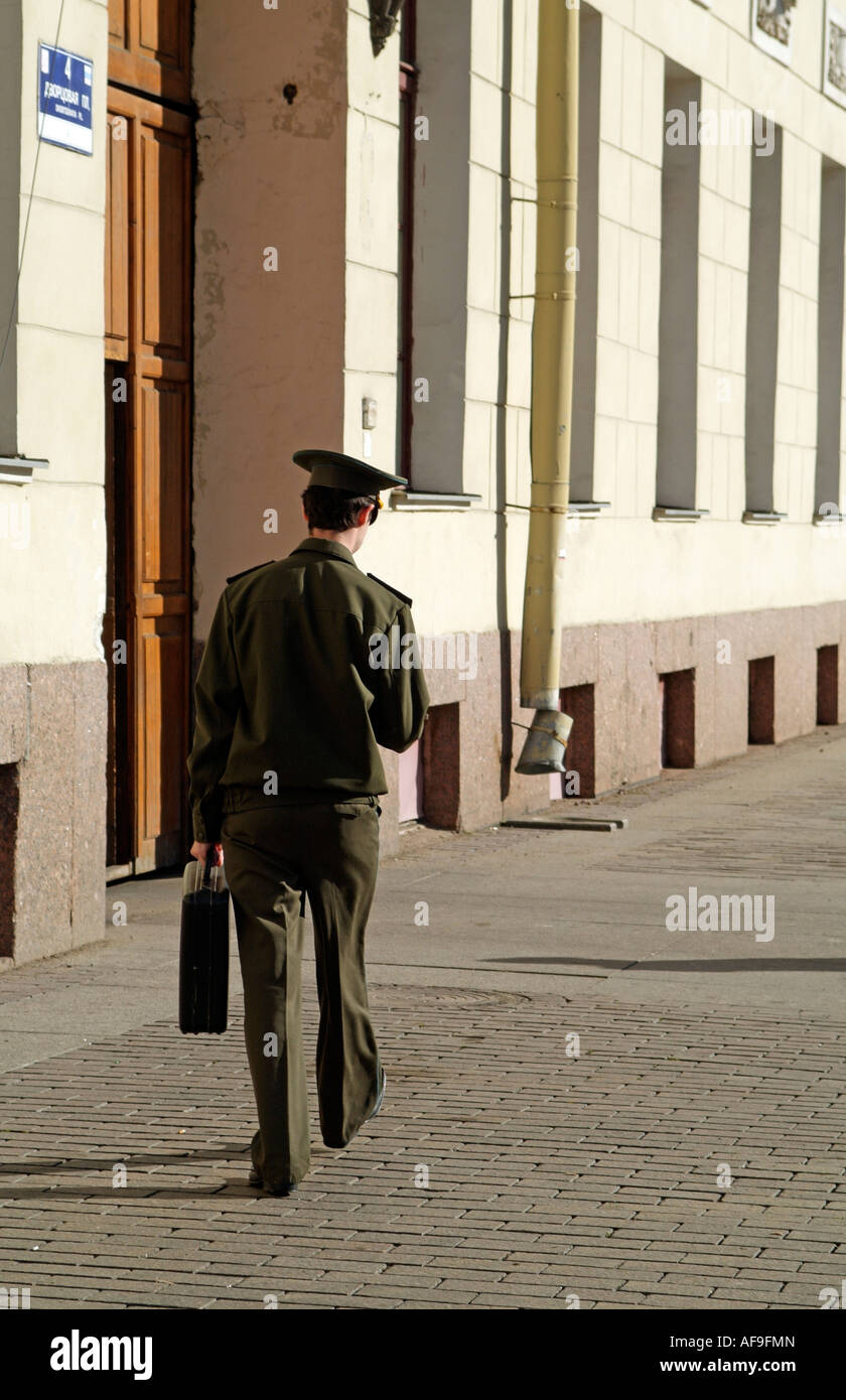 Soldier with briefcase walking in Palace Square St Petersburg Russia ...