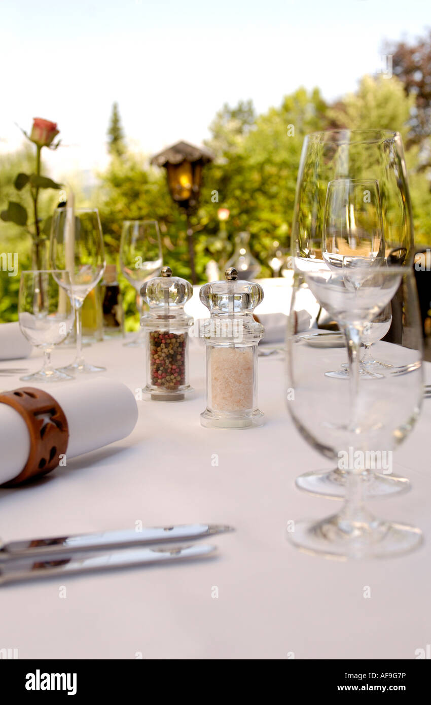 Laid table in restaurant Stock Photo - Alamy