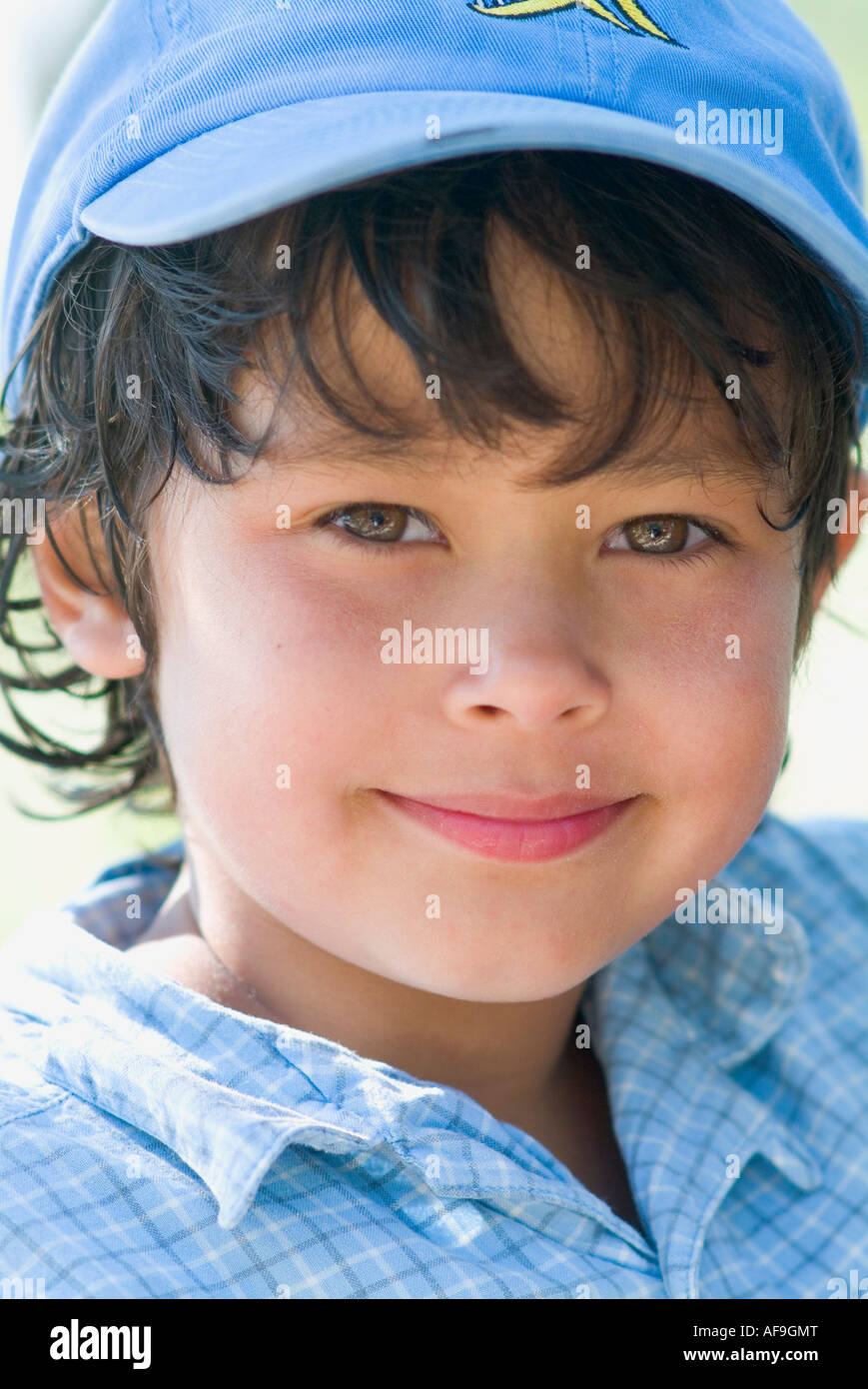 Portrait of a little boy in a blue hat Model Released Stock Photo - Alamy