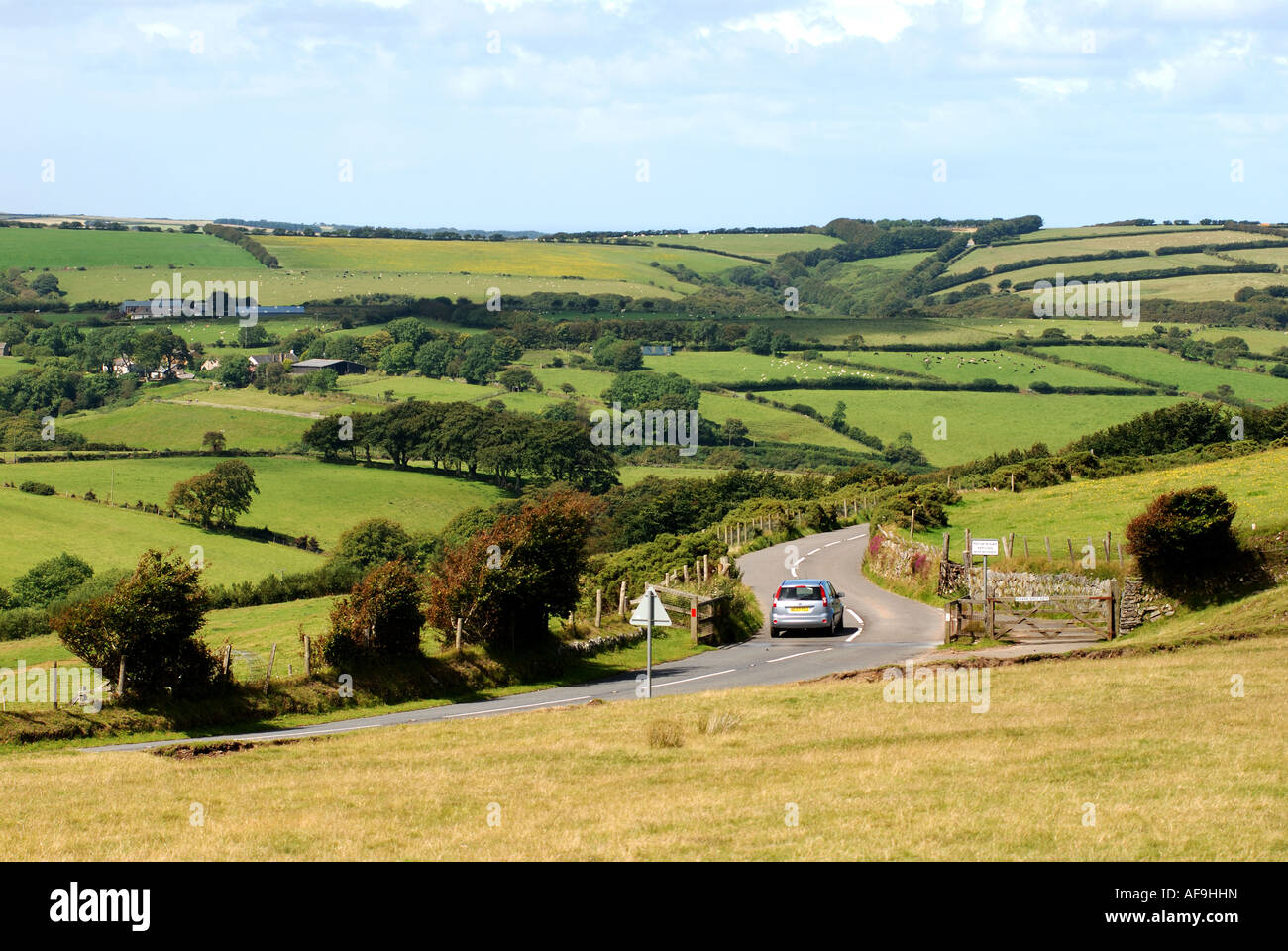 Car on B3223 road at Brendon Common, Exmoor, Devon, England, UK Stock ...