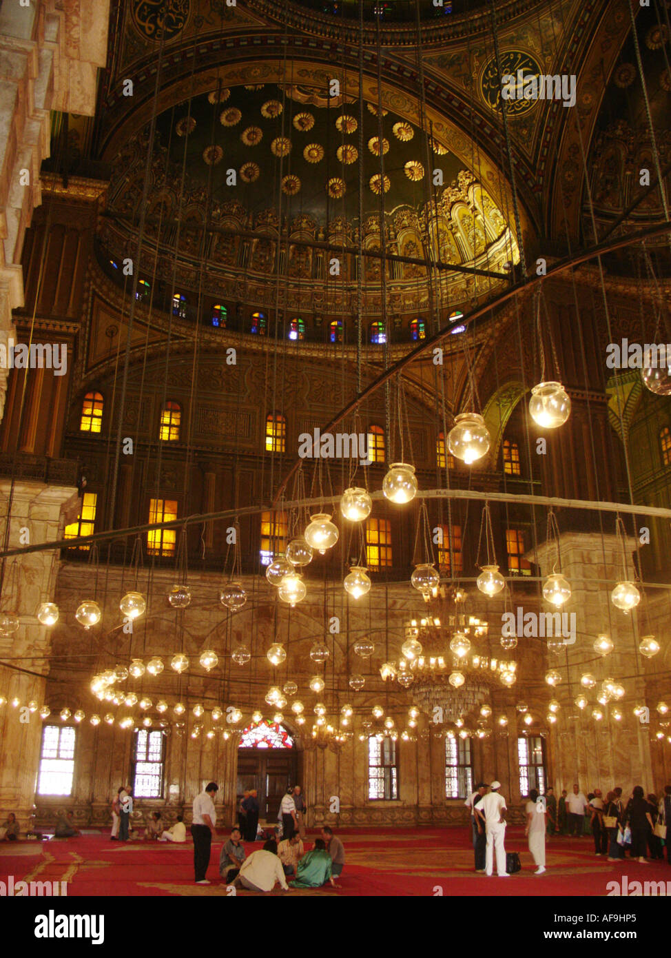 Interior of the Mohammed Ali Mosque with decorated domes, Cairo, Egypt ...