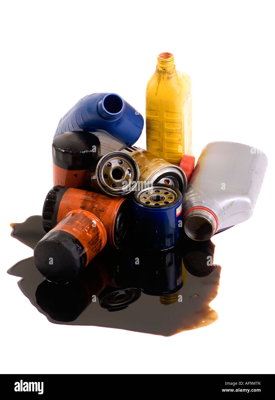 A pile of oil filters and containers spilling on everything Where is ...