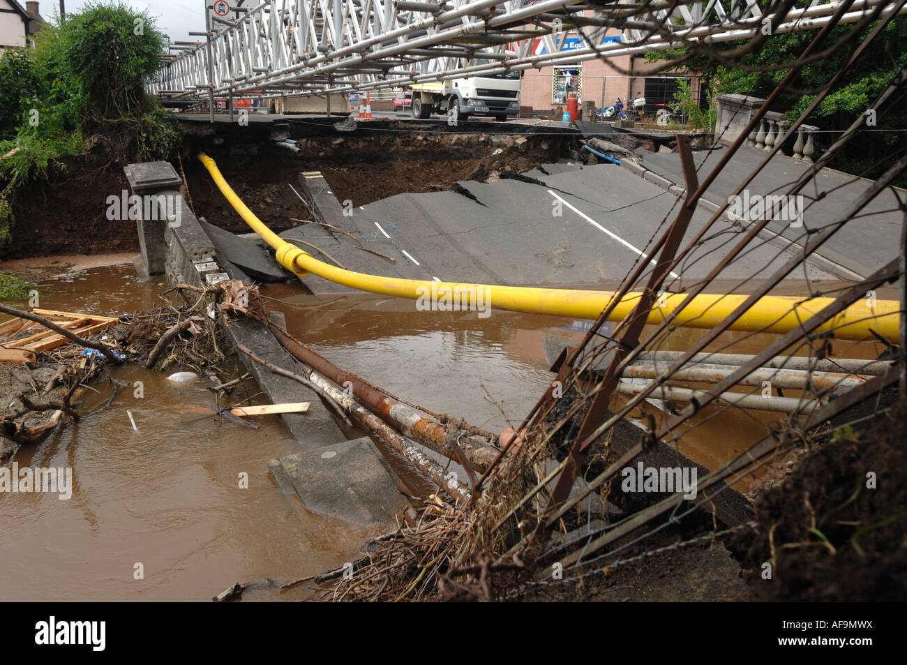 Road bridge in Ludlow washed away by flooding of the river Corve in ...