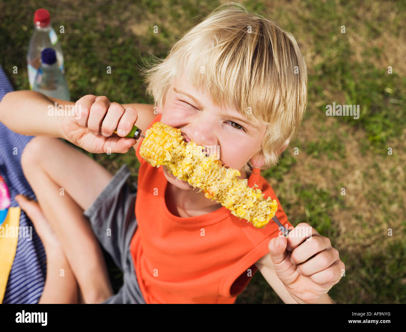 Boy eating corn cob, portrait Stock Photo - Alamy