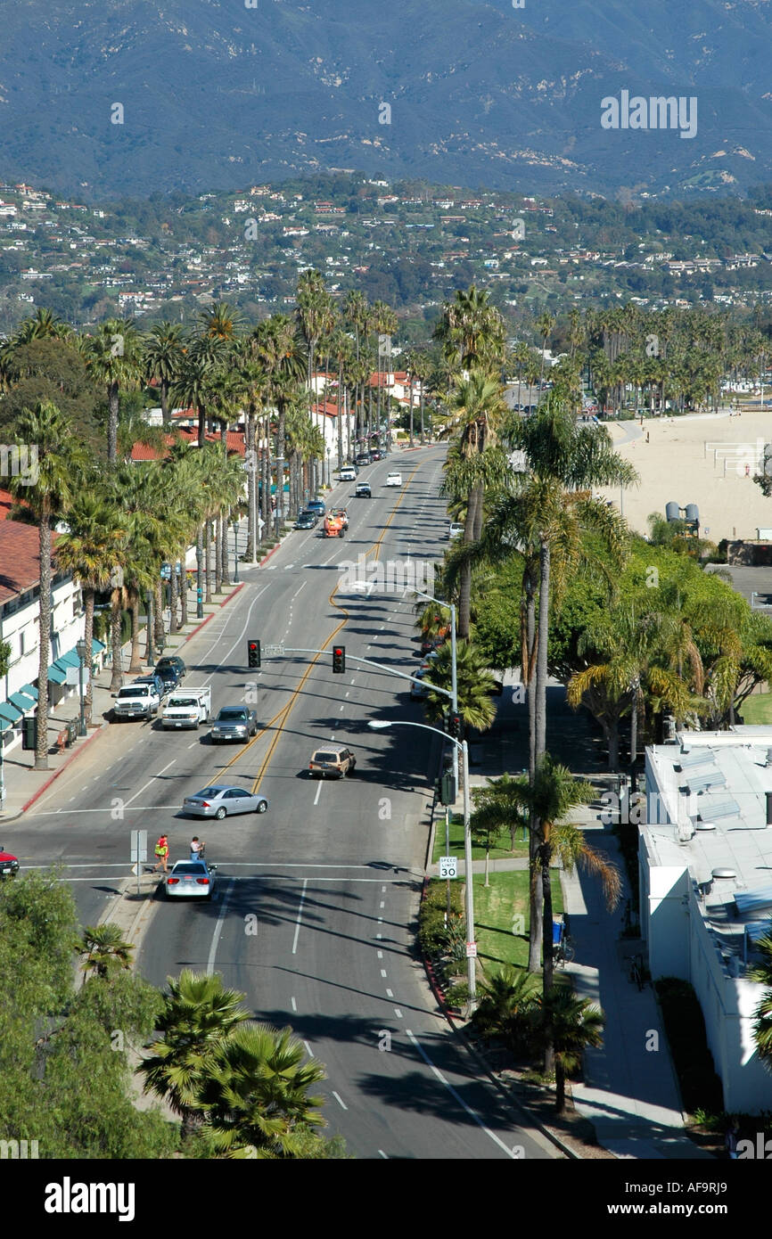 Overhead view of a central street in Santa Barbara, California Stock ...