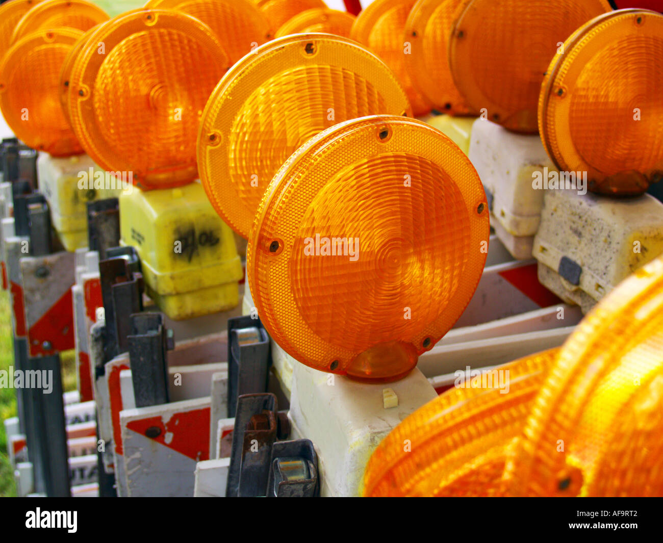 Orange flasher barricades of the type often used for marking off road ...