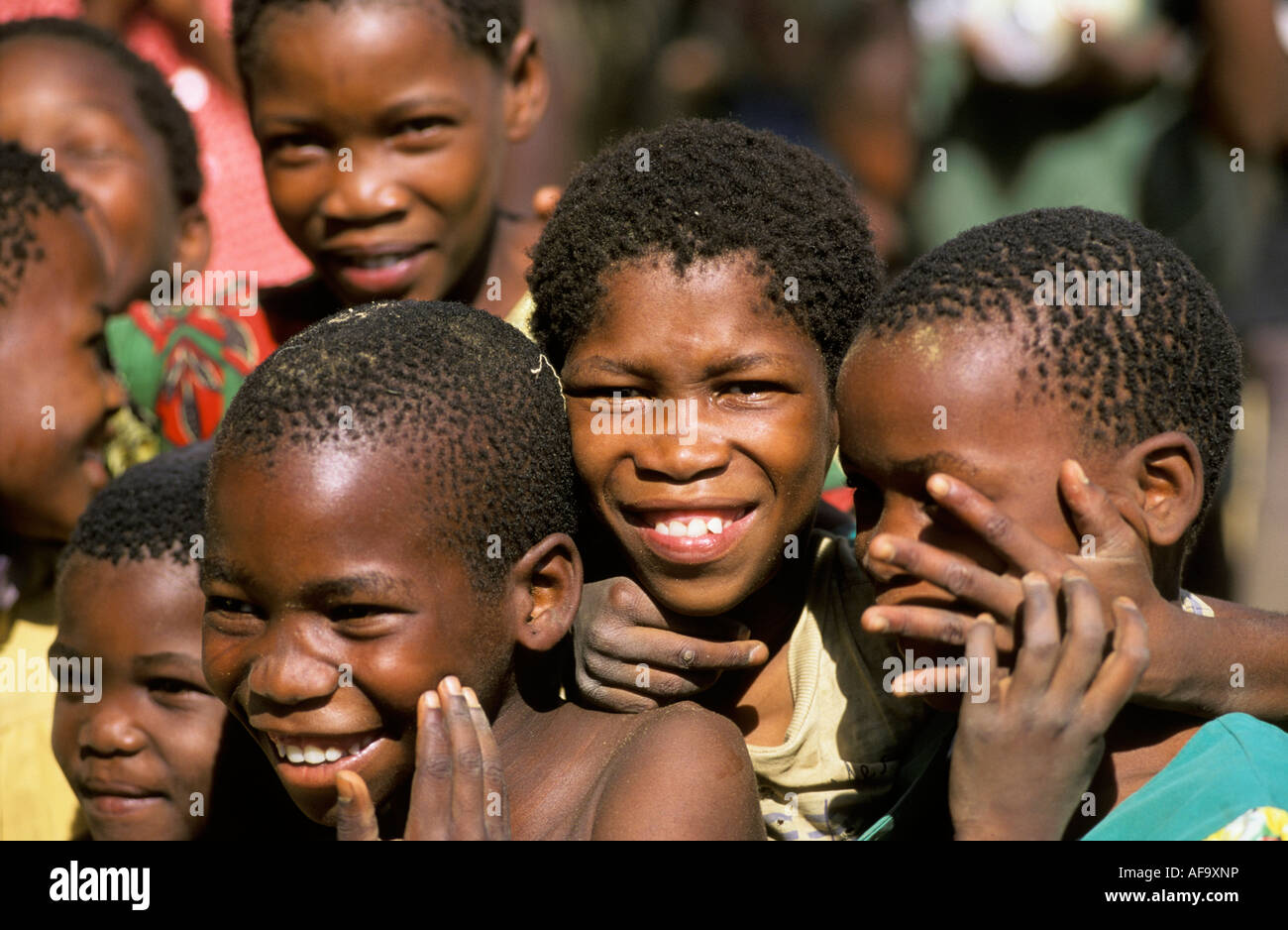 Group portrait smiling Bakgalakgadi children Ngware, north of Gaborone ...