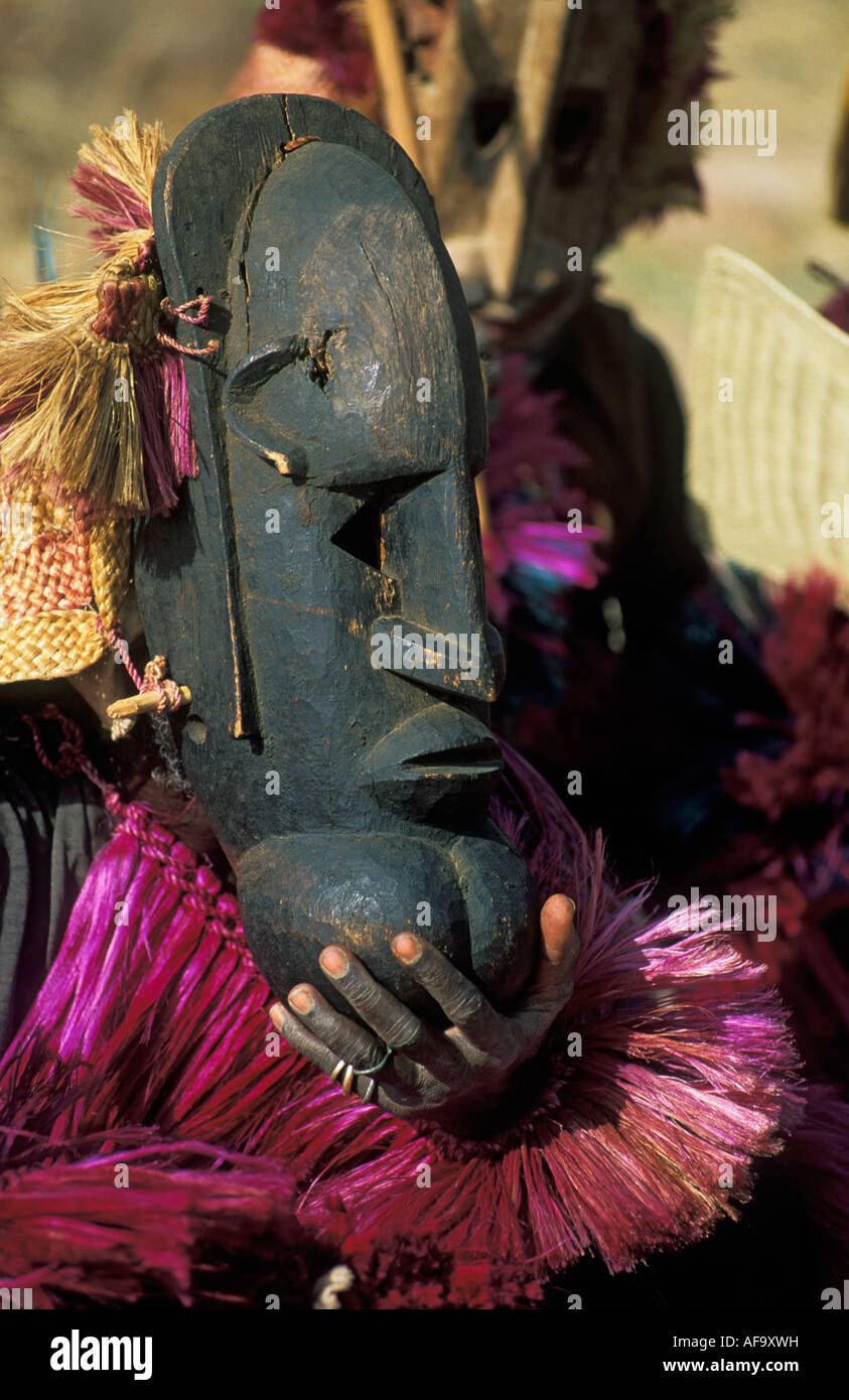 Portrait of Dogon dancer showing face mask Dogon country; Mali Stock ...