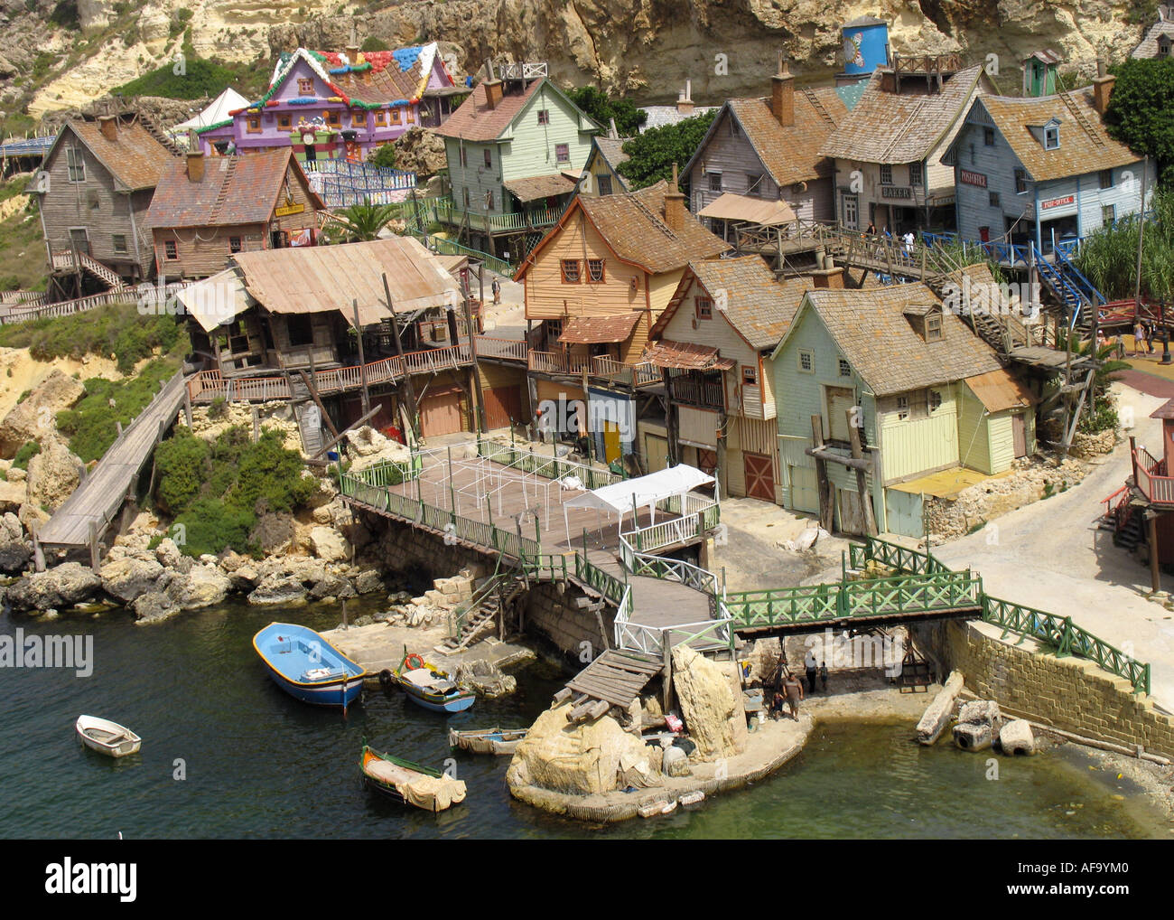 'Popeye Village' or ‘Sweethaven Village', Anchor Bay, Malta Stock Photo ...