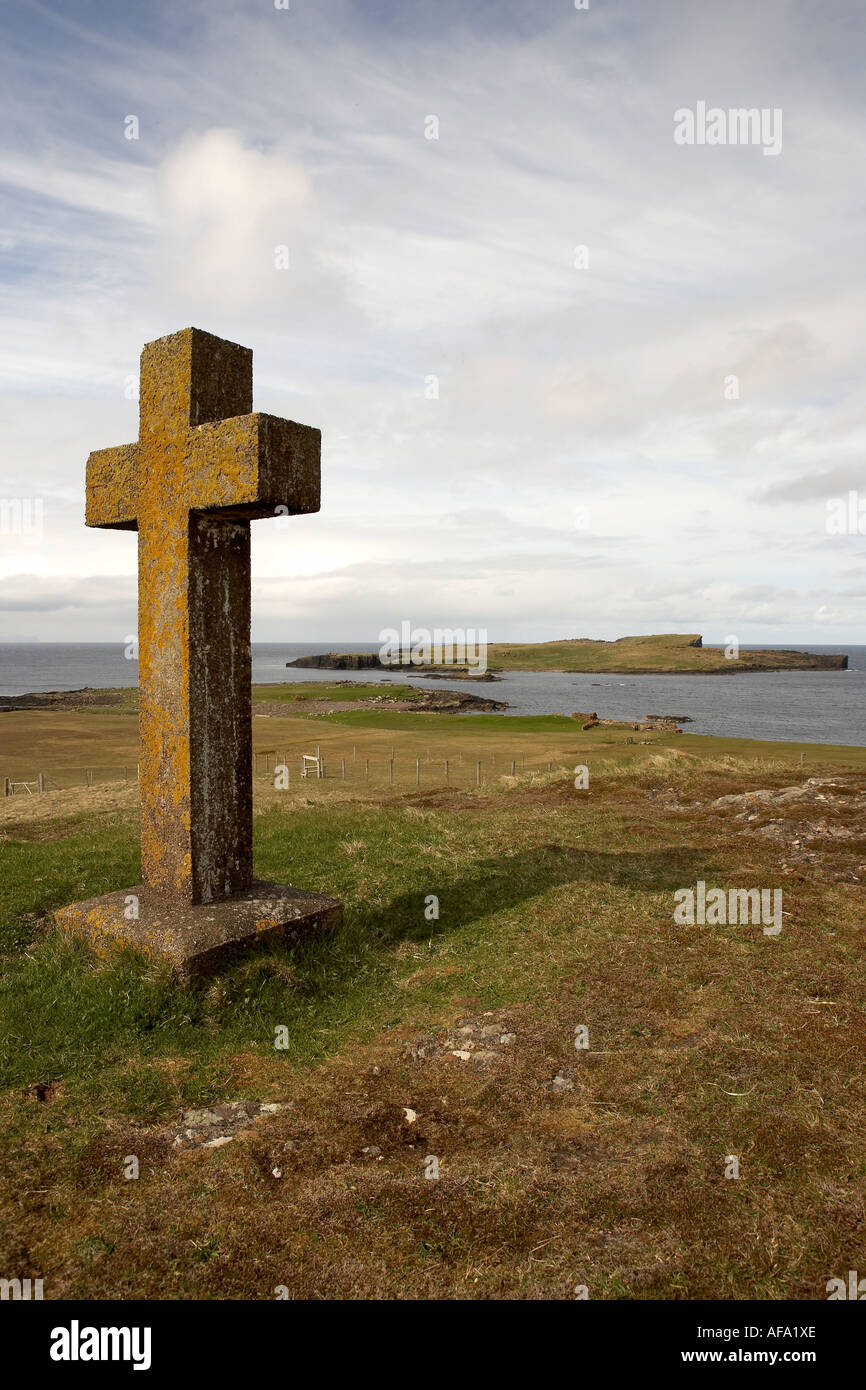 Stone cross monument Stenness Shetland Islands Scotland Stock Photo - Alamy